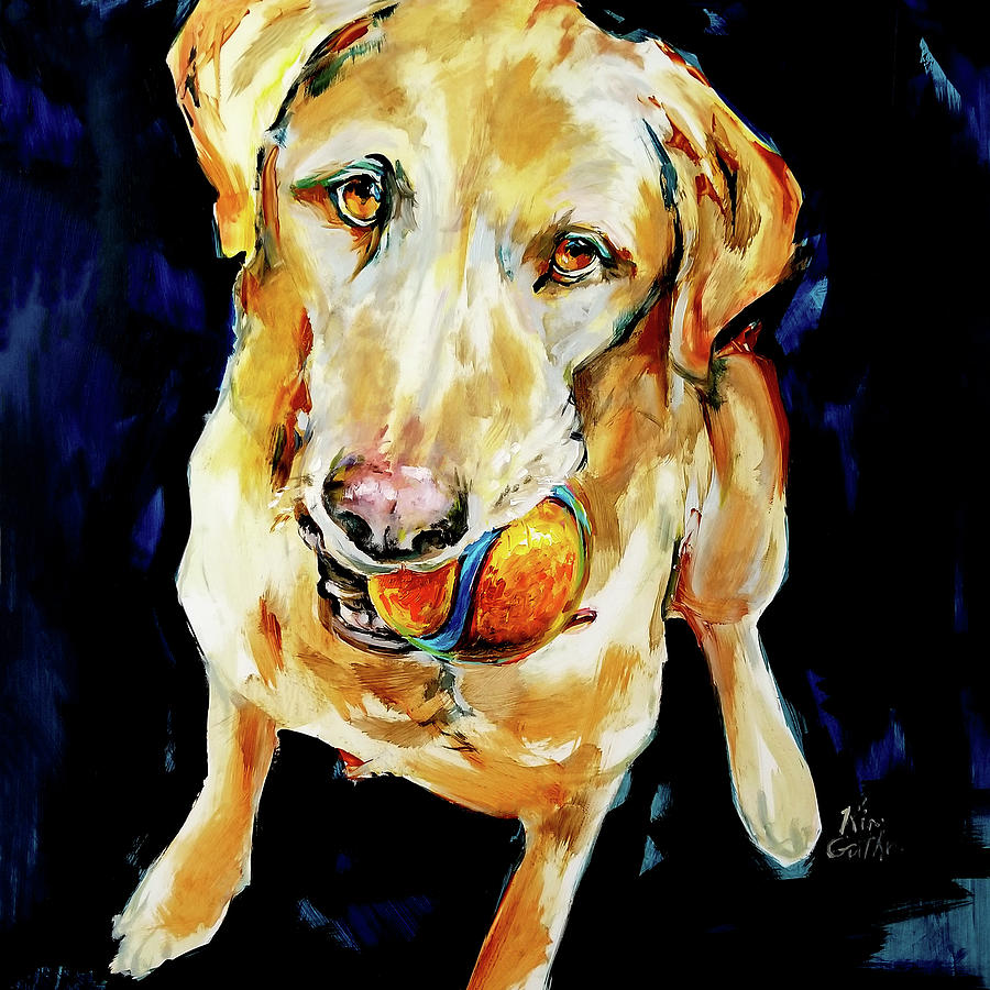Yellow Lab Play Day Painting Painting by Kim Guthrie - Pixels
