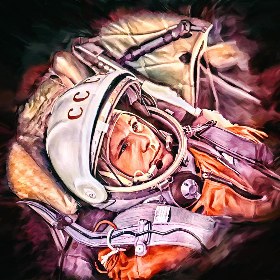 Yuri Gagarin in USSR spaceship Vostok 1 cabine - first man in co Digital Art by Samuil Brannan ...