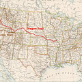 Oregon Trail And California Trail Routes On An 1870s Map Of The Us Art ...